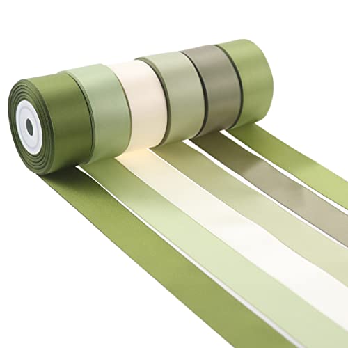 DINDOSAL Sage Green Ribbon 1 Inch Moss Green Double Face Satin Ribbon 6 ...