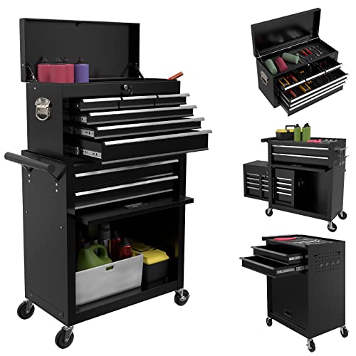 8-Drawers Tool Box Tool Chest with Wheels, High Capacity Lockable ...