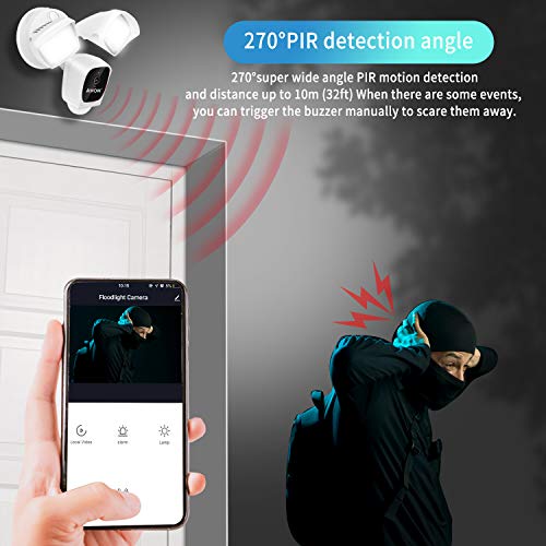 AWOW Floodlight Camera WiFi Spotlight Camera IP65 Waterproof Motion ...