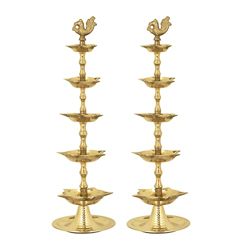 SATVIK 2 Pc Standing Brass Kerala Samai Diwali Deepak for Puja ...