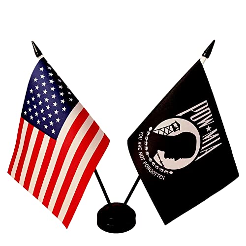 America & Pow Mia Twin Desk Flag, U.S. Pow Mia and American Table Flag ...
