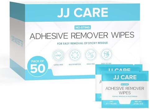 JJ CARE Adhesive Remover Wipes [Pack of 50] 6”x7 Inches, Large Stoma ...