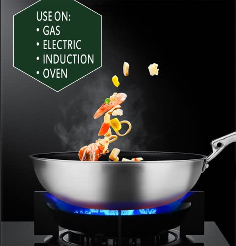 12 inch Stainless Steel Wok with Lid, Honeycomb Wok, Nonstick Frying ...