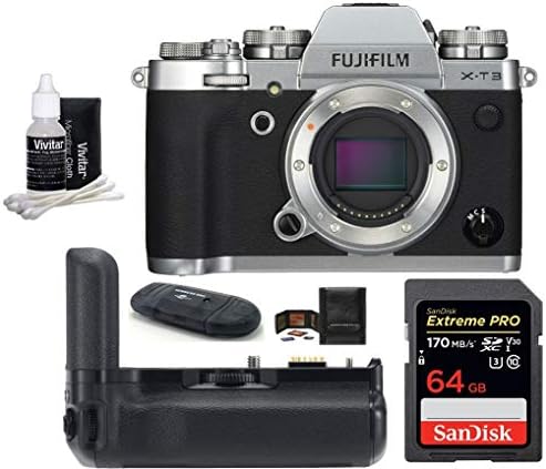 FUJIFILM X-T3 Mirrorless Digital Camera Body (Silver) Bundle, Includes: SanDisk 64GB Extreme PRO ...