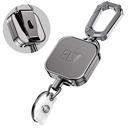 ELV Self Retractable ID Badge Holder Key Reel, Heavy Duty Metal Body ...