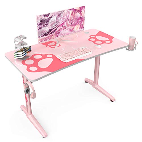 EUREKA ERGONOMIC Gaming Desk,47 Inch I Shaped Pink Computer Desk,Gaming ...