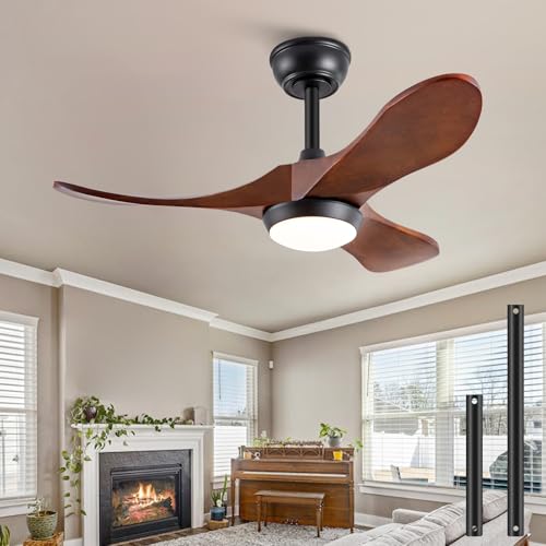 OMYU 36 Inch Solid Wood Ceiling Fans with Lights and Remote,6 Speeds ...