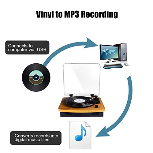 Musitrend Record Player 3-Speed Belt-Drive Turntable with Built-in ...