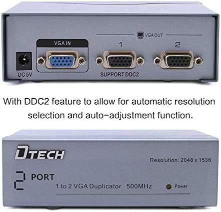 DTECH Powered VGA Splitter 1 in 2 out Video Distributor Box 500MHz High ...