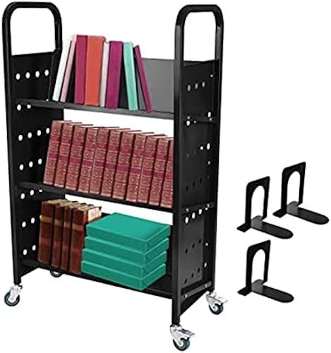 Book Cart, Library Cart 3-Shelf, Rolling Library Book Cart Double Sided ...