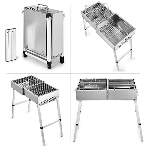 VEVOR Folded Portable Charcoal BBQ Grill Outdoor Barbecue Charcoal Stainless Steel Kebab Grill ...