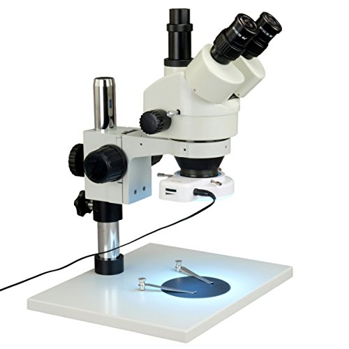 OMAX 7X-45X Zoom Trinocular Stereo Microscope + 144 LED Ring Light ...