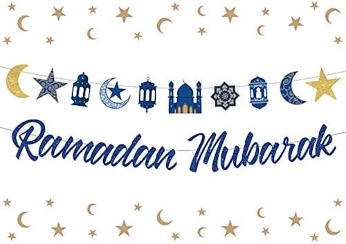 Ramadan Mubarak Banner Decorations for Home Gold Blue Moon and Star ...