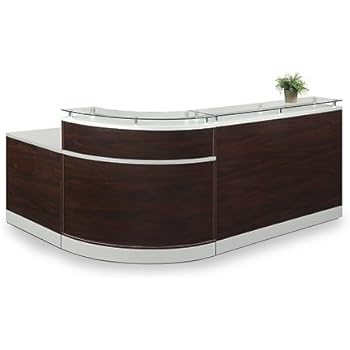Amazon.com: Esquire Glass Top Reception Desk 79"W x 63"D Mahogany ...