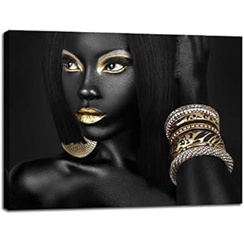 Amazon.com: Pi Art African American Canvas Wall Art, Gold and Black Women Portrait Wall Decor ...