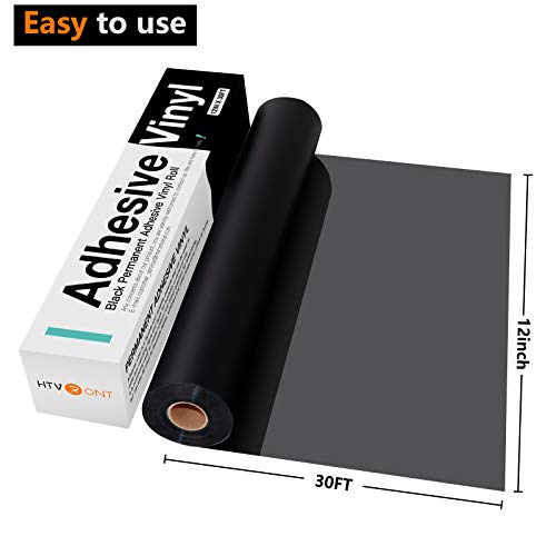 HTVRONT Black Vinyl Permanent Vinyl Roll - 12" x 30ft Black Adhesive ...