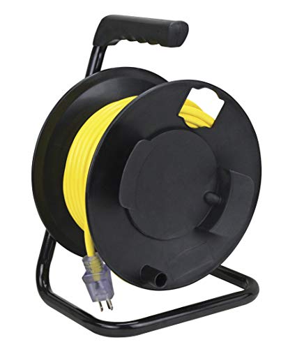 Prime CR003000 Portable Cord Reel with Metal Stand, Black, Holds 100-Ft ...