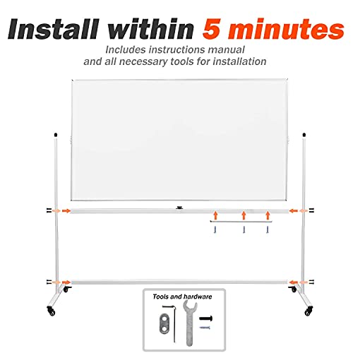 Letusto Double-Sided Magnetic Mobile Whiteboard (72 x 40 Inches ...
