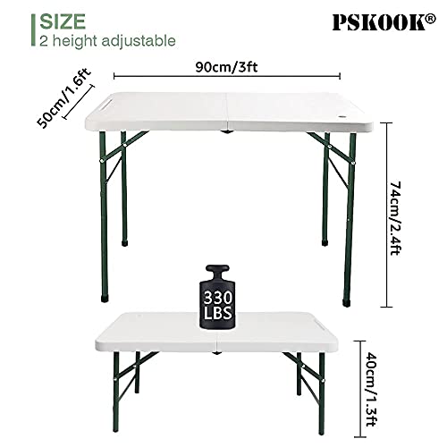 PSKOOK 3FT Folding Table, Portable Fold-in-Half Patio Table with Handle ...