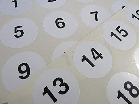 White 40mm Round Consecutive, Sequential Number Sequence Labels, Numbering Stickers, from 1-24 ...