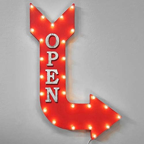 Amazon.com : Large BATTERY OPERATED Rustic Metal OPEN SIGN Marquee ...