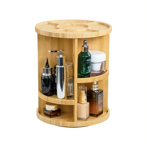 Rotating Bamboo Makeup Organizer,360 Degree Spinning Adjustable Bamboo ...