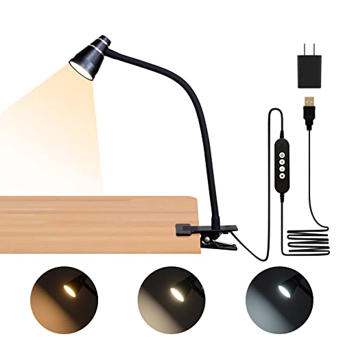 ALAMPEVER LED Clip Desk Lamp,3 Color Modes Book Light,10-Level ...