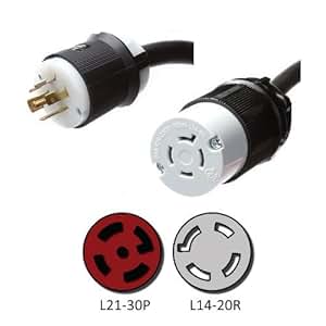 Amazon.com: NEMA L21-30P to L14-20R Plug Adapter - 1 Foot, 20A, 120 ...