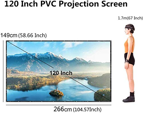 WASJOYE 120 Inch PVC Projector Screen, 4K HD 16:9, Foldable Wrinkle ...