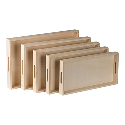Amazon.com: Hammont Wooden Nested Serving Trays - Five Piece Set of ...