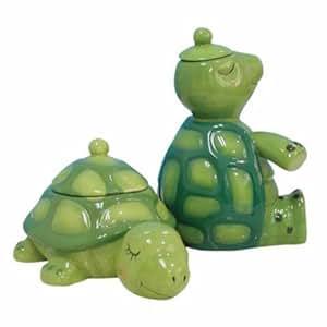Amazon.com | 4 Inch White and Green Ceramic Turtles Figurines Cream and ...