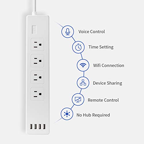 LARKKEY Smart Power Strip WiFi Power Bar with 4 USB Charging Ports and ...