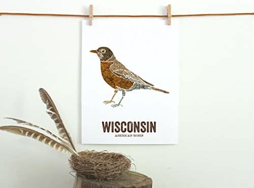 Amazon.com: Wisconsin State Bird, Nature art, Outdoor art, Vintage Map ...