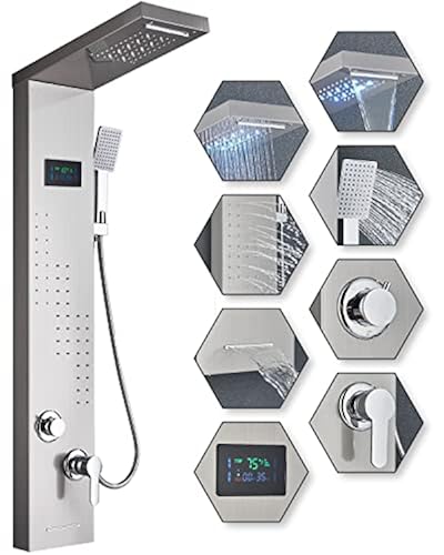 YAGATAP Bathroom Shower Panel System Shower Tower with LED Rainfall ...