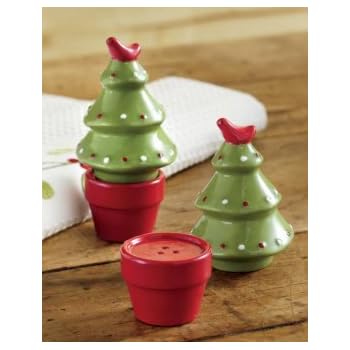 Amazon.com: tag 651329 potted christmas tree salt and pepper shakers ...