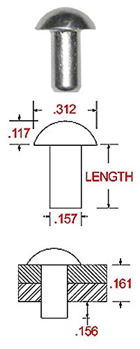 Plain Finish 5/32 Diameter X 1-3/4 Length Solid Steel Round Head Rivet ...