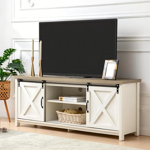 GAZHOME Modern Farmhouse TV Stand with Sliding Barn Doors, Media ...