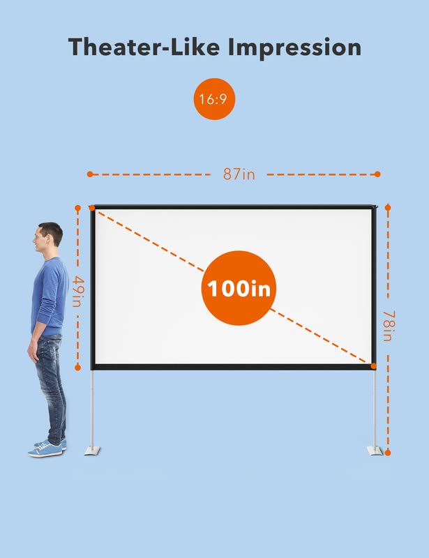 HYZ 100 inch Freestanding Projection Screen, Portable Front & Rear ...