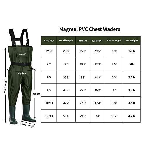 Magreel Kids Chest Waders Waterproof Nylon/PVC Youth Waders with Boots ...