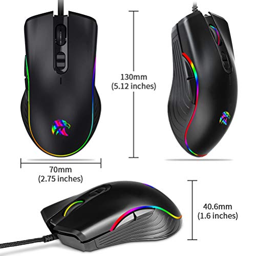 Corded Mouse Computer Wired Mouse-Optical Wired Mouse LED 6400DPI 6 ...