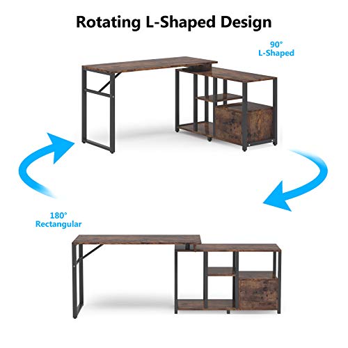 Tribesigns Rotating L-Shaped Computer Desk with File Drawer, Corner ...