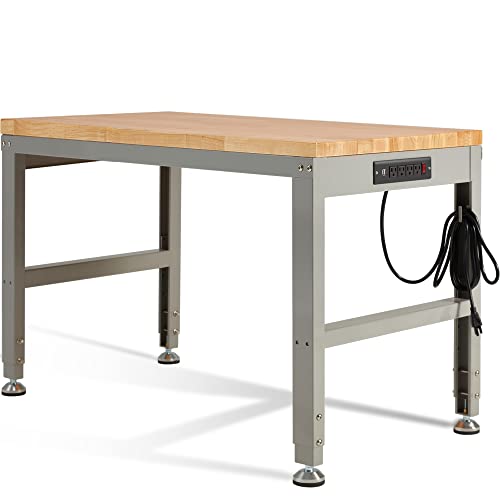 Haddockway Adjustable Workbench for Garage, 48"x 24" Rubber Wood Top ...