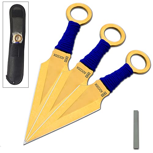 ADCODK Throwing Knives Set Double-edged Blades 3 Gold Tan Kunai Knife ...