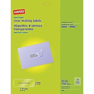 Amazon.com : Staples 1 in x 2-5.8 in Laser/Inkjet Mailing Labels, Clear ...