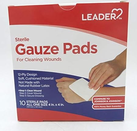 Amazon.com: Leader Gauze Pads, 10 Sterile Pads, All One Size 4"x 4 ...
