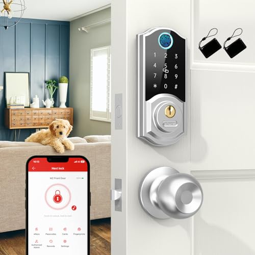 Keyless Entry Door Lock with Handle Set - SMONET Fingerprint Front Door ...