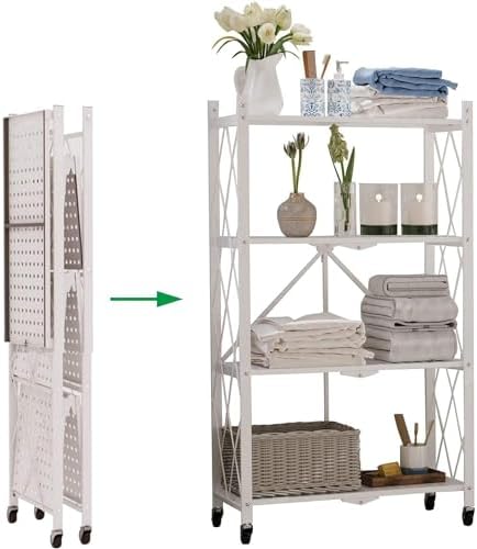 Rerkoudur 4-layer foldable metal storage rack, easy to move multi ...