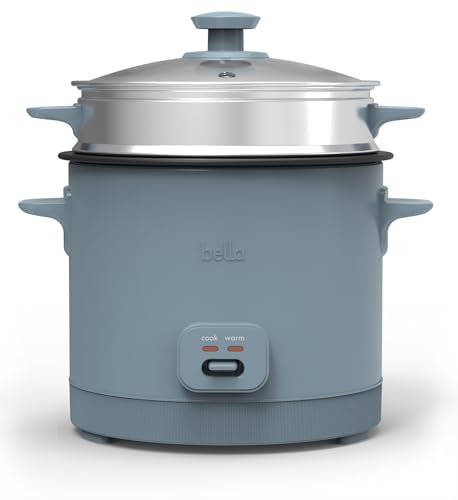 bella 16 Cup Rice Cooker with Steamer, Dishwasher Safe Steaming Basket ...
