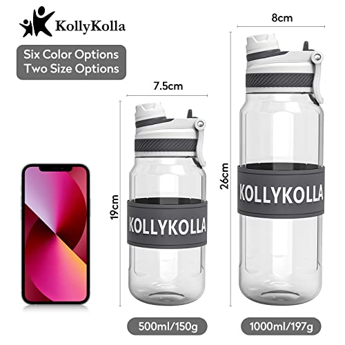 KollyKolla Botella Agua 1 Litro, Botella de Agua Deportiva con Pajita ...