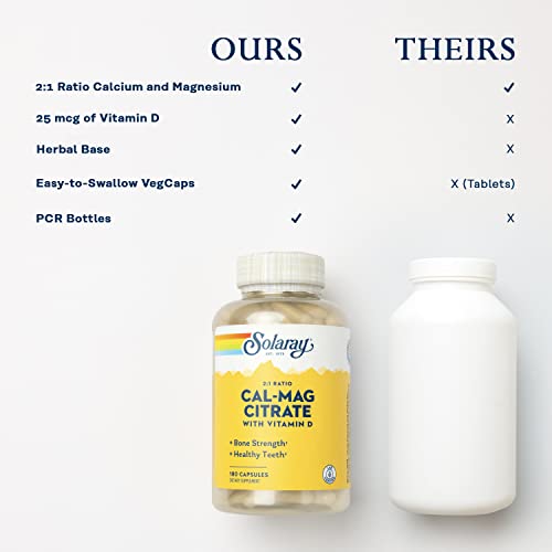 SOLARAY Calcium & Magnesium Citrate 2:1 Ratio w/Vitamin D-3, Healthy Bones, Muscle & Nervous ...